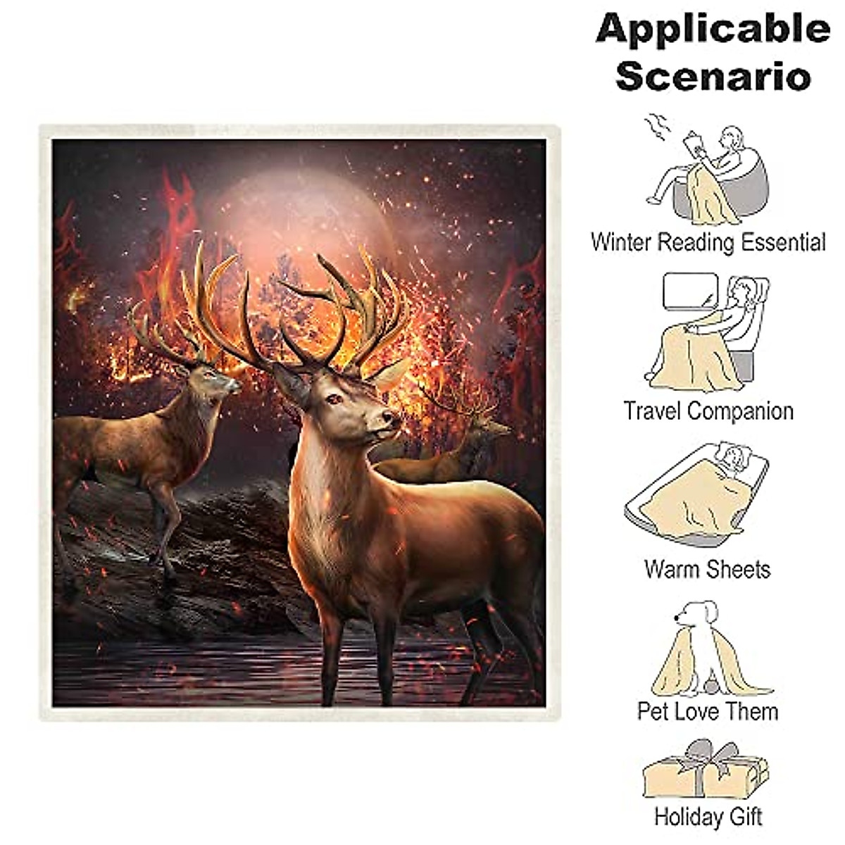 Juirnost Deer Throw Blanket,Wildlife Throw Blanket,Rustic Cabin Decor Woodland Blanket for Bedroom Sofa Couch 50X60Inch,Gift for Hunting Lover Deer Hunting Blanket Decor