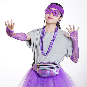 Miayon 80s Costume Accessories for Kids 90s outfits for Girls Neon Tutu Set for 80s 90s Theme Neon Party Outfit for Girl (Purple)