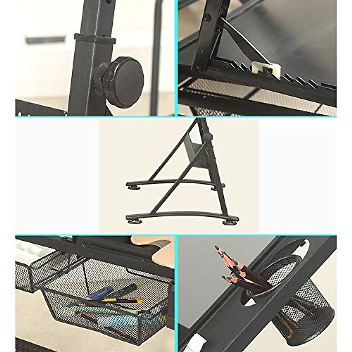 EESHHA Drawing Table Drafting Table with Storage, Height Adjustable Tiltable Art Desk, Glass Panel Drawing Desk, for Work Study Painting Craft Table