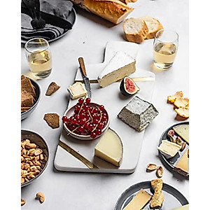 Cork & Mill Marble Cheese Board - Handcrafted Marble and Brass Charcuterie Board - Modern Decorative Kitchen Serving Platter - White Marble Cheese Tray with Gold Brass Accents - 15" Long Serving Board