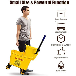 Nightcore Commercial Mop Bucket, All-in-one Tandem Floor Cleaning Wavebrake, Side Press Cleaning Wringer Portable Trolley On Wheels, Ideal for Household, Commercial,Restaurant,26 Quart Capacity