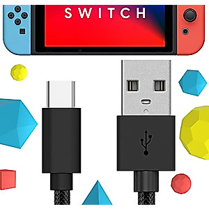 TALK WORKS USB C Charger Cable for Nintendo Switch/Lite + Switch OLED & Pro Controller - 6ft Nylon Braided USB Type C Charging Cable - Slate