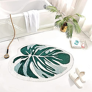 THRILRUG Monstera Leaf Area Tufted Rugs Non Slip Bath Mat Tufted Rug,Ultra Soft Washable Children Play Plant Leaves Shaped Kids Pets Floor Mat Carpet for Bedroom,Living Room Green 2.2'×3'