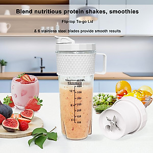 Portable Blender, Yidata Personal 16 Oz Rechargable Smooth Blender with Ultra-sharp Blades Handheld Blender for Travel, Office & Sports (White)