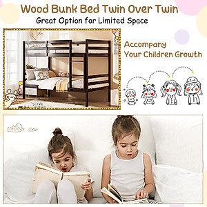 GORELAX Twin Over Twin Bunk Bed, Space Saving Wood Bed Frame w/Under Bed Storage, Ladder & Guardrail, Dorm & Multichild Family, Modern Bunk Bed for Kids, Teens, Sleepovers, Adults (Espresso)