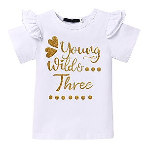 Toddler Baby Girls 1st/2nd/3rd Birthday Outfit Princess Sweet Sassy Crown Headband Tutu Skirt Set Cake Smash Baptism Christening Formal Suit Clothes Set for Photo Shoot Pink-young wild three 3T