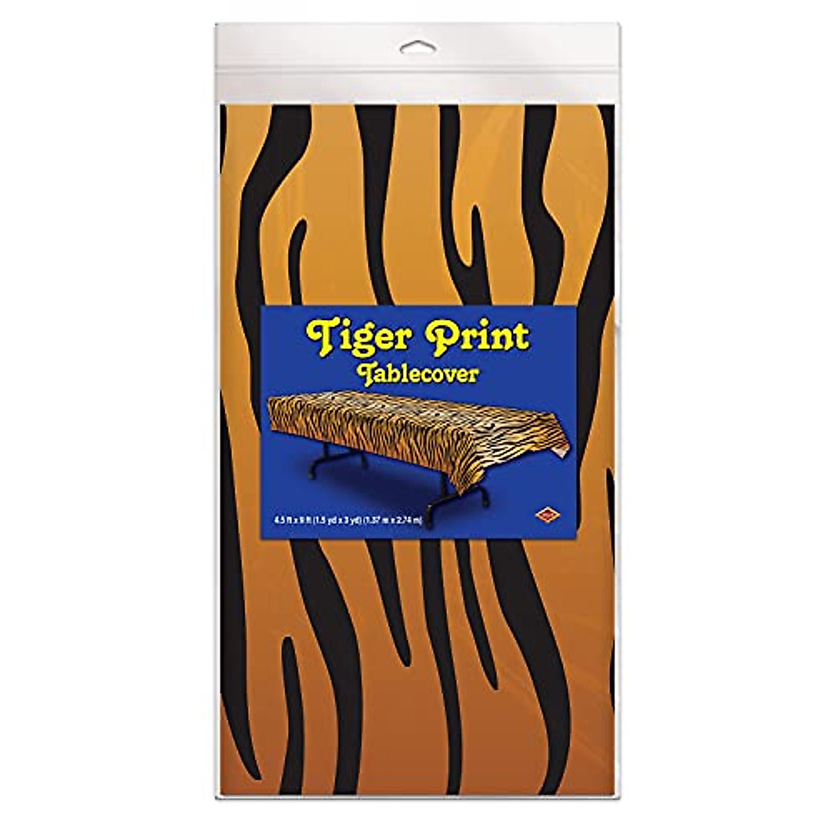 Beistle Plastic Disposable Rectangular Tiger Print Table Cover Jungle Animal Safari Theme Tablecloth Birthday Party Supplies And Tableware & Black/Orange/Yellow - 54” x 108”