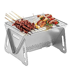Mini BBQ Grill, Portable Charcoal Grill, Small Barbecue Grill for Camping Patio Outdoor, Indoor Table Top Folding Grills, Stainless Steel Roast Stove for Beach, Backpacking, Hiking, Traveling.