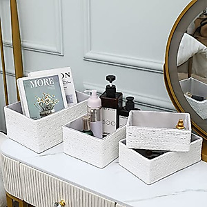 IFNOW Small Basket Set 4 - Stackable Woven Basket Paper Rope Bin, Storage Boxes for Bathroom Storage Organizer Minimalist Style