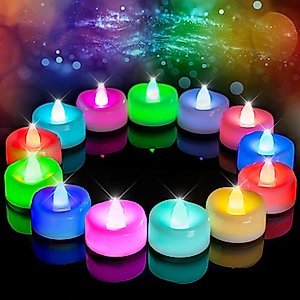 merrynights LED Candles, 24-Pack Color Changing Tea Lights Candles Battery Operated Bulk, Long-Lasting 200+ Hours Flameless Tealight Candles for Halloween Christmas Holiday Decor, 1.5'' D X 1.25'' H