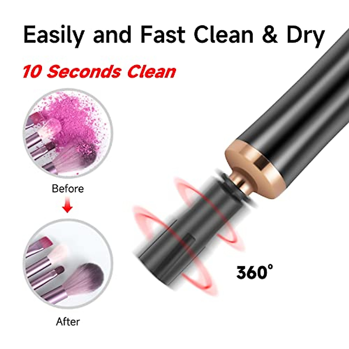JZLUCKY Electric Makeup Brush Cleaner and Dryer Machine, Upgrade Super Fast Portable Brushes Cleaner, Wash and Dry Brushes in Seconds, Cosmetic Spinner Cleaner for Most Size Brushes(black)