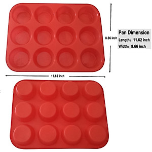 Silicone Muffin Pan 12 Cups, Amison Cupcake Baking Pan/Tray, Non-Stick Silicone Mold, Dishwasher - Microwave Safe (12 Cups, Red)