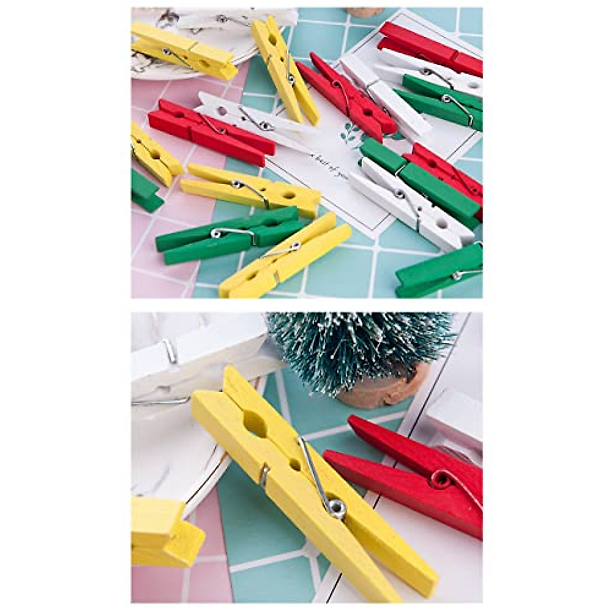 200 Pack Colored Wooden Clothes Pins, 10 Colors Wooden Clothes Pins with 66FT Jute Twine, Rainbow Clips for Photos, Pictures, Clothing Hanging (2.83 in)