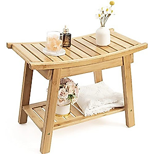 Bamboo Shower Bench, Waterproof Shower Bench, Shower Benches for Inside Shower, 2-Tier Bamboo Bench for Shower