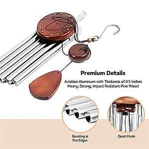 Litu Wind Chimes for Outside with Wood Wind Catcher, 37 Inches Large Aluminum Windchimes Outdoors for Patio Decoration & Zen Atmosphere, Great as a Gift for Family & Relative(Silver)