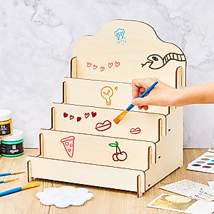 Barydat Tiered Greeting Card Display Stand Wooden Collector Card Rack Display Portable Birthday Card Display Wooden Photo Display Holder for Postcards Hair Clips Display(Beige,11.8 x 10.4 x 14.2 Inch)