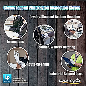 3 Pairs (12 Gloves) Gloves Legend White Inspection Gloves Nylon White Coin Jewelry Antiques Safety Working Gloves For Men - Size Large