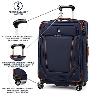 Travelpro Crew Versapack Softside Expandable 8 Spinner Wheel Luggage, USB Port, Men and Women, Patriot Blue, Checked Medium 25-Inch