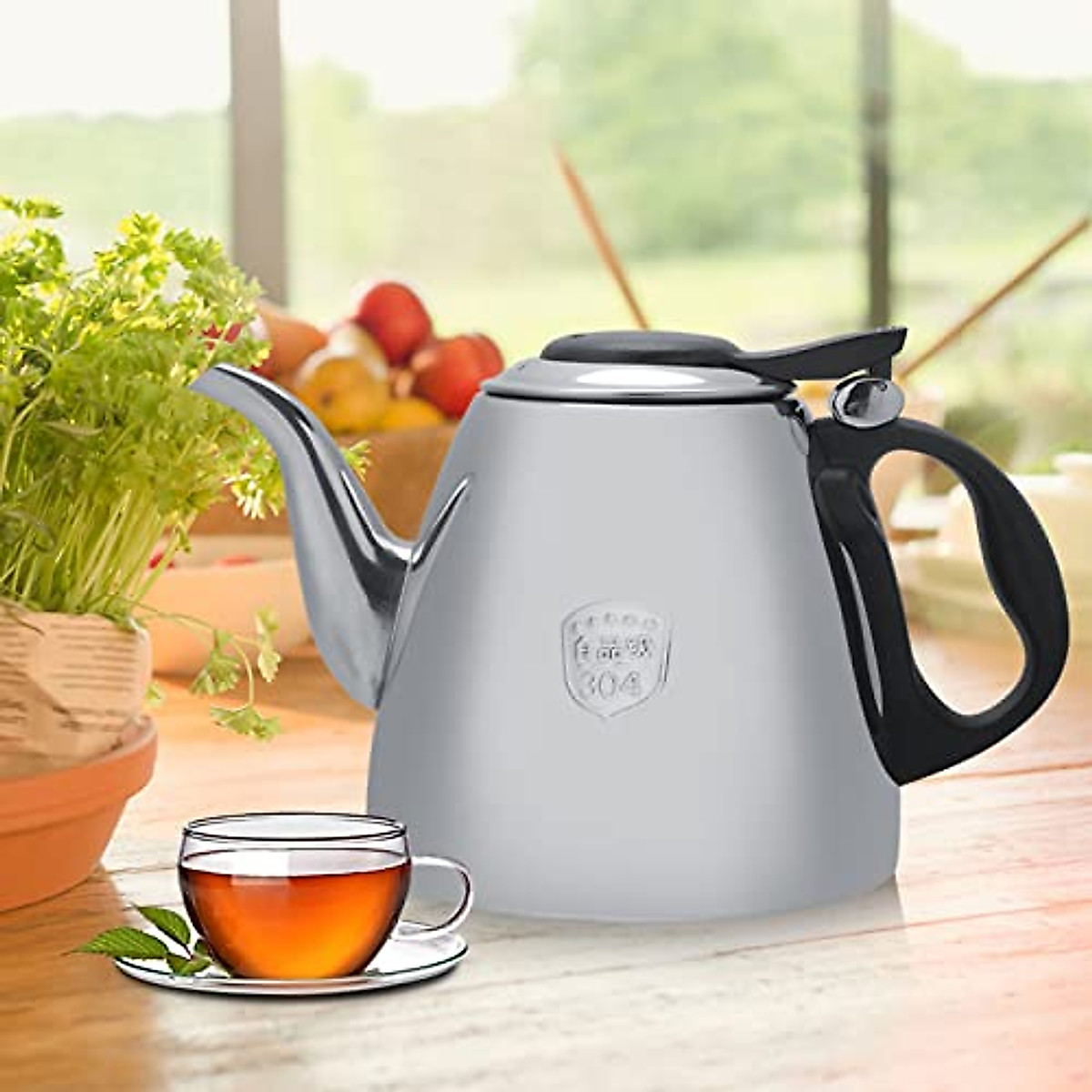 Tea Kettle Stovetop, 1.2l 1.5L Stainless Steel Stove top Teapot Tea Coffee Pot Kettle Heat Resistant Handle (1.5L)