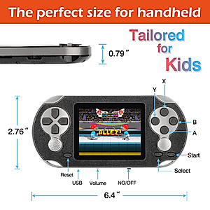 TaddToy 16 Bit Handheld Game for Kids Adults, 3.0'' Large Screen Preloaded 230 HD Classic Retro Video Games with USB Rechargeable Battery & 3 Game Cartridges for Birthday Gift for Kids 4-12 (Black)