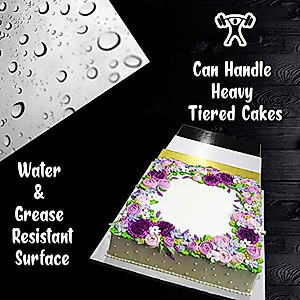 [ 16 Pack ] Square Cake Drums in 2 Sizes and 4 Colors - Black, Gold, Silver & White. 10 Inch and 12 Inch - 1/2 Inch Thick with Smooth Edge. Use as Cake Base, Cake boards and its Reusable