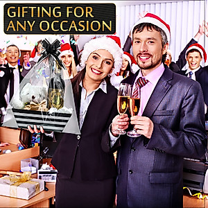 Mimorou 6 Pack Christmas Baskets for Gifts Empty Gift Basket Kit Includes 6 Empty Gift Baskets 6 Clear Gift Bags for Baskets and 10 Pull Bows Gift Packages for Christmas Birthday Party(Black, White)