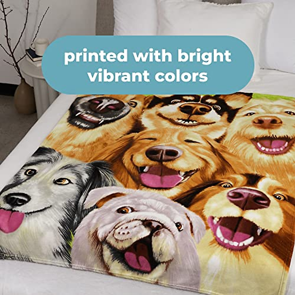 Dawhud Direct Cartoon Selfie Dog Fleece Blanket for Bed, 50" x 60" Puppy Fleece Throw Blanket for Women, Men and Kids - Super Soft Plush Dog Blanket Throw Plush Blanket for Dog Lovers