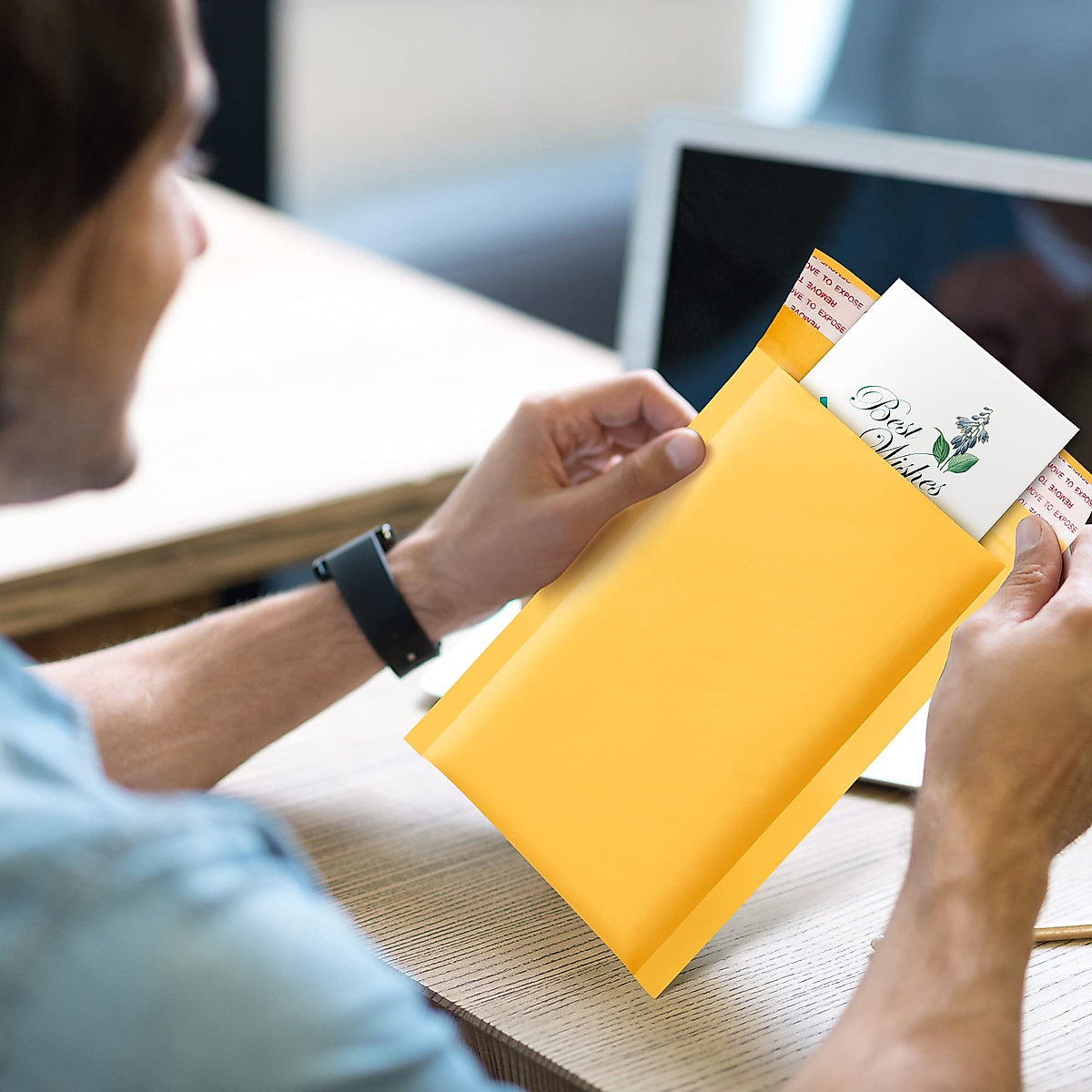 UCGOU Kraft Bubble Mailers 4x8 Inch 50 Pack Yellow Padded Envelopes #000 Small Business Mailing Packages Self Sealing Tear Resistant Boutique Bulk Mail Shipping Bags for Jewelry Makeup Supplies