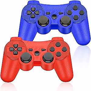 Wireless Controller, 2 Pack Rechargeable Game Controller, Dual Vibration 6-axis Joysticks Gamepad Compatible for 3 Series Console Game, with Charger Cable(BL&RD)