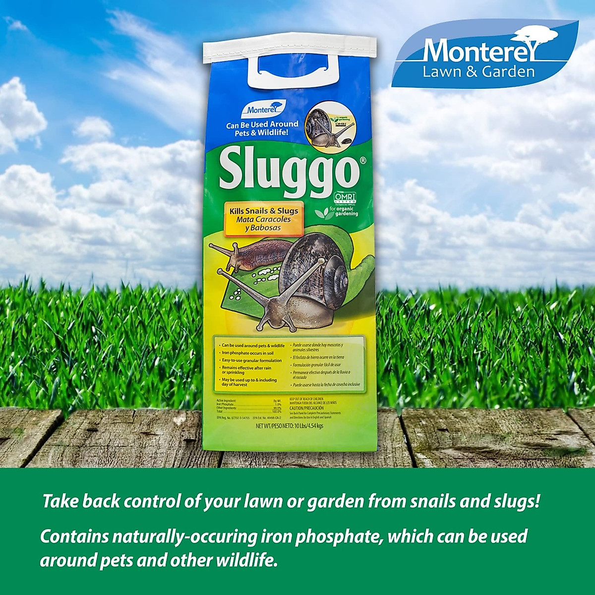 Monterey Sluggo Snail & Slug Killer, OMRI Listed for Organic Gardening - 10 LBS