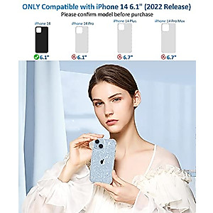MIODIK for iPhone 14 Case with Screen Protector + Camera Lens Protector, [Non-Yellowing] Clear Glitter Phone Case, [Military-Grade Protective] Shockproof Women Cover for 6.1 Inch - Sparkle Clear