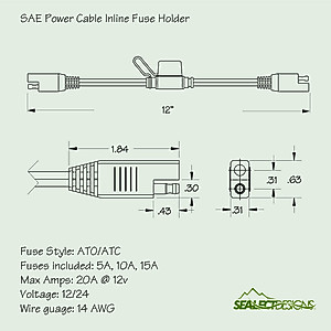 Sea-Lect Designs SAE 14 AWG Power Cable Inline Fuse Holder
