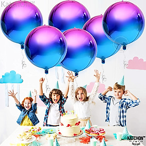 KatchOn, Purple Galaxy Balloons - 22 Inch, Pack of 6 | Iridescent Balloons, Round 4D Metallic Balloons for Galaxy Birthday Party Decorations | Purple and Blue Balloons for Galaxy Party Decorations