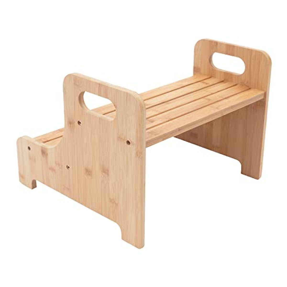 Bed Steps,Bamboo Two-Story Stairs,Portable Step Stool,Potty Training with Non-Slip Foot Pads and Handles for Kitchen and Bedroom