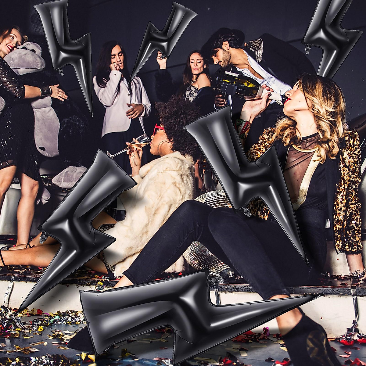 Deekin 10 Pcs Large Lightning Bolt 45 Inch Flash Balloons Foil Party Balloons Flash Birthday Party Supplies Lightning Bolt for Birthday Party Wedding Graduation Party Decorations(Black)