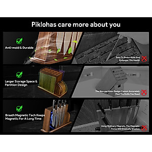 Piklohas Kitchen Knife Sets for Kitchen with Block, 17 Pieces with Magnetic Knife Holder, German High Carbon Stainless Steel Damascus Pattern Chef Knives Set with Sharpener, Steak Knives