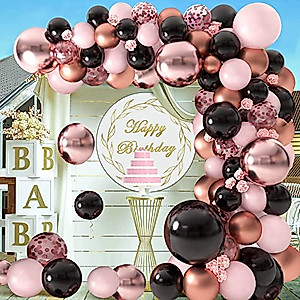 18Inch Metallic Chrome Rose Gold Pink Black Balloons Balloon Garland Arch Kit, Rose Gold Baby Bridal Shower Birthday Wedding Anniversary Graduation Bachelorette Party Background Decorations for Girl Women