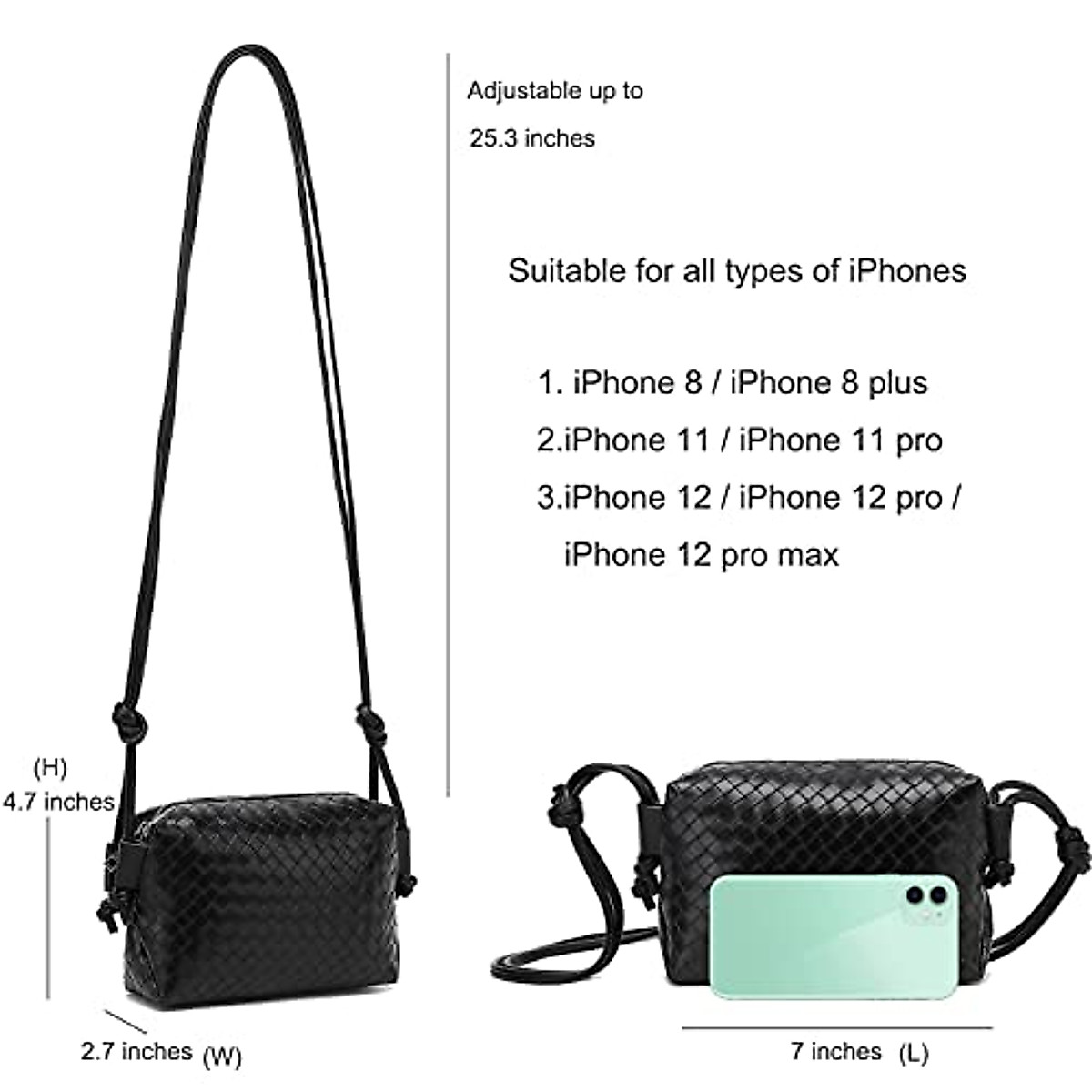 ZOVYRON Women Woven Purse Small Crossbody Bag, Weave Quilted Purse Square Shoulder Bag Woven Bag with Detachable Strap