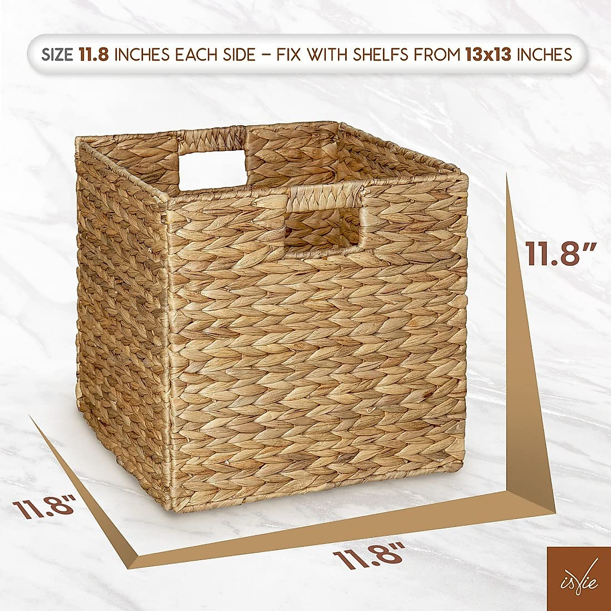 IsVie Woven Hyacinth Storage Baskets 4 Pack, Rectangle Storage Container Organizer Baskets with Built-in Handles Home Organizing Laundry Organizer Cube Baskets (Natural, Set of 4)