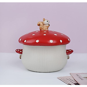 RESVUGA Large Soup Bowl, Double Mushroom Handle & Mushroom Lid - Safety Matt Ceramics 32oz Noodles Bowls, Use for Stew, Salad, Porridge & More.