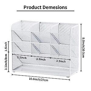 Marbrasse Mesh Desk Organizer, Multi-Functional Pen Holder, Pen Organizer for desk, Desktop Stationary Organizer, Storage Rack for School Home Office Art Supplies (White - Mesh Pen Holder)