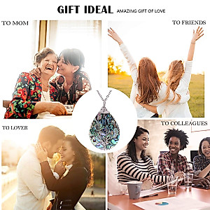 Wire Wrapped Abalone Teardrop Necklace - Handmade Silver Abalone Shell Water Drop Tree of Life Pendent Jewelry for Women