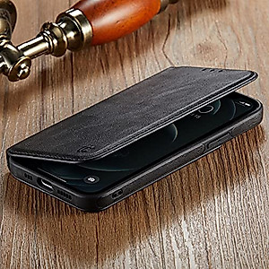 Casus Logo View Compatible with iPhone 13 Wallet Case Slim Magnetic Flip Cover Faux Leather with Card Holder Slot Thin Kickstand (2021) 6.1" (Black)