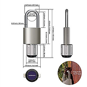 WAFERLOCK Outdoor Weatherproof Smart Padlock with Bluetooth App Control, Keycard, Pin Code, Ideal for Fence, Gate, Shed and Equipment Maintenance, Anti-Drill, Anti-Shim, Stainless Steel, C210