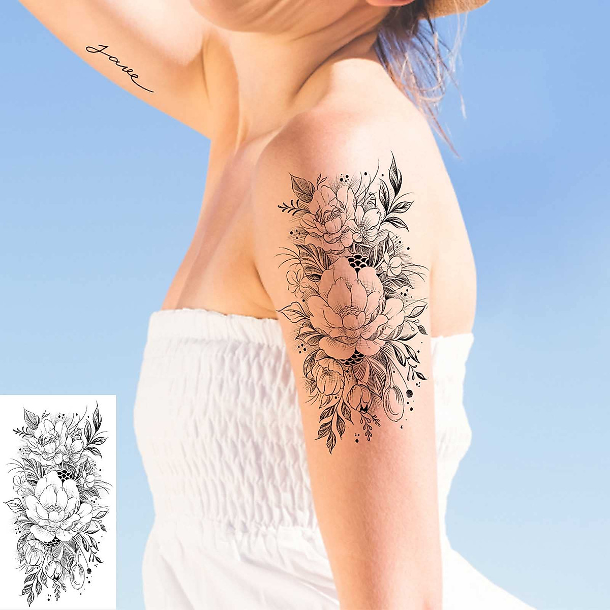 64 Sheets Flowers Temporary Tattoos for Women Girls Adults, Shemboli 3d Floral Tattoo Realistic Fake Tattoos, Waterproof Sunflower Butterfly Tattoo Stickers, Fake Body Arm Neck Chest Shoulder Tattoos