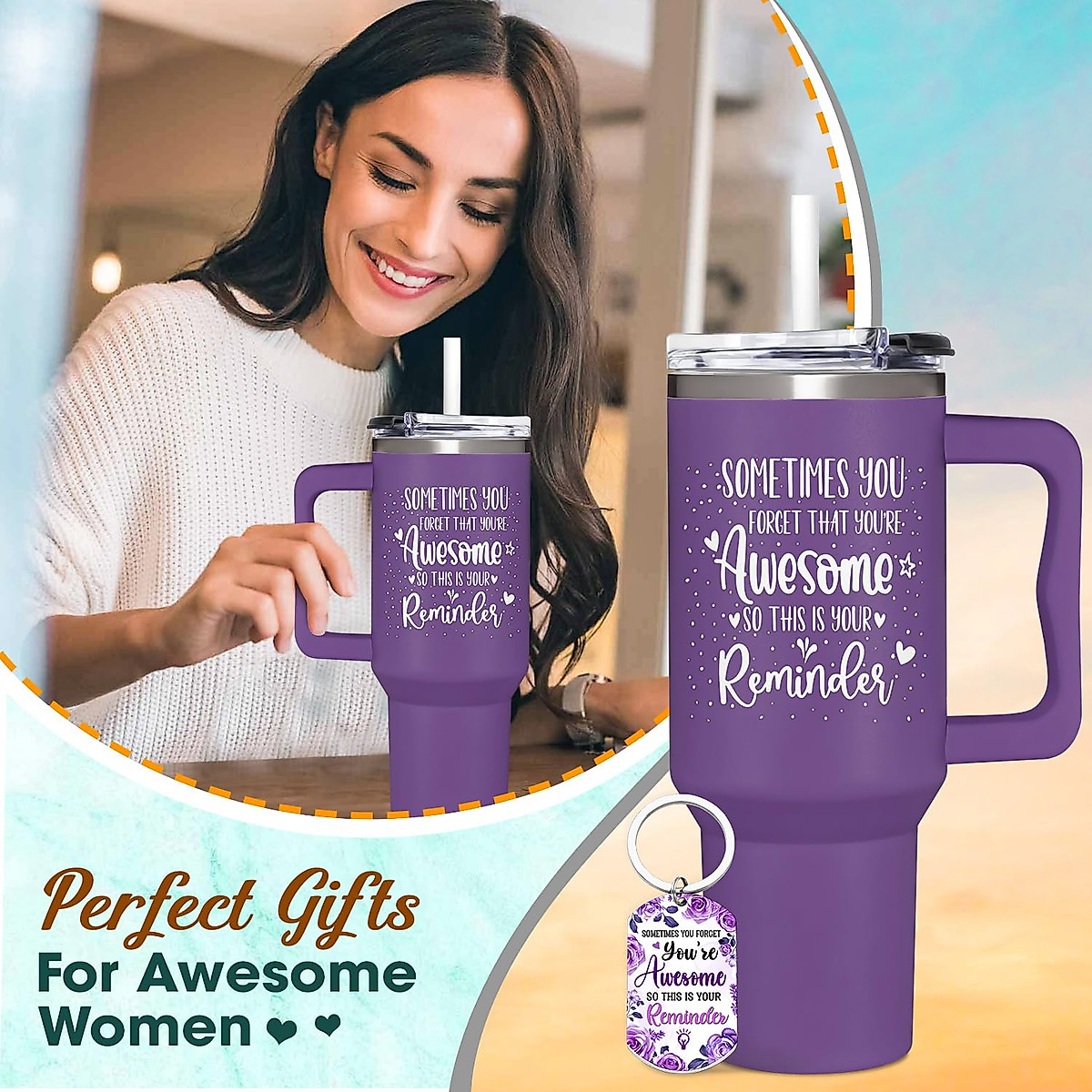 AT2Z GLOBAL Christmas Gifts For Women - Gifts For Women, Ladies, Her, Wife - Purple Gifts, Inspirational Gifts For Women - Womens Gifts For Christmas, Birthday, Mothers Day - 40oz Tumbler with Handle