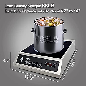 VONCI 1800W Commercial Induction Cooktop, Durable Countertop Burner with Stainless Steel Housing, Professional Countertop Induction Cooker with Big LED Screen and Button Control for Restaurant.