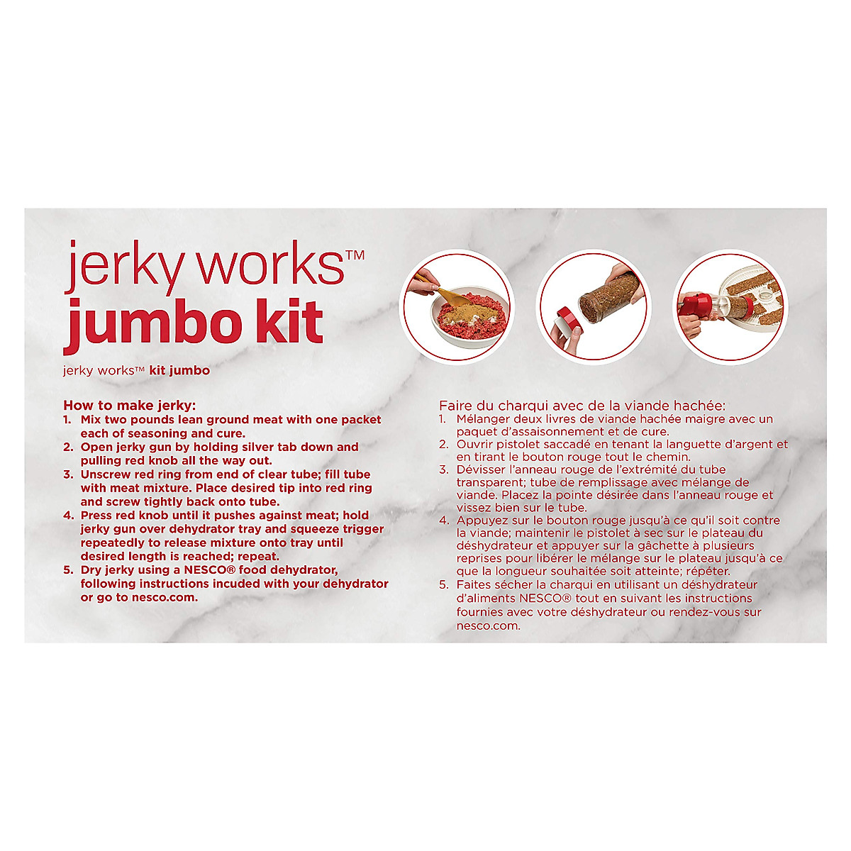 NESCO FD-75A Snackmaster Pro Food Dehydrator, For Snacks, Fruit, Beef Jerky, Gray & Jumbo Works Beef Jerky kit, 1, Red