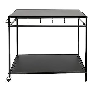 Outdoor Grill Cart,Double Shelf Dining Cart, New Upgraded Stainless Steel Double Shelf Movable Cooking Cart with Side Handle,Flattop Stand Trolley for Kitchen, Outside Backyard Patio (Black)