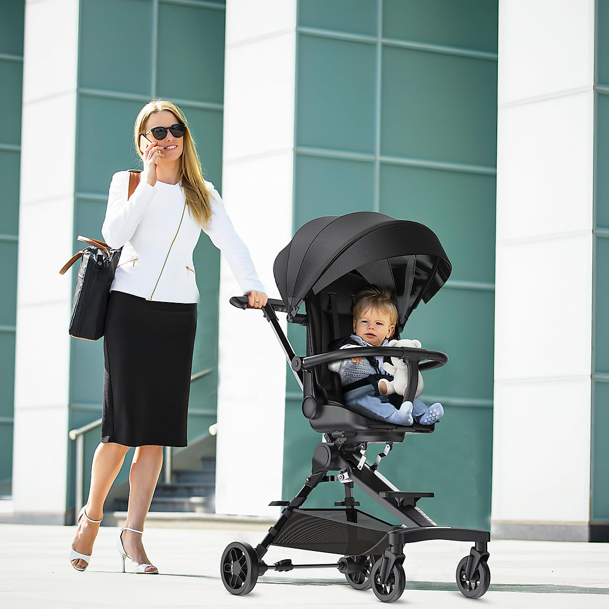 KNOIER Umbrella Stroller for Toddlers 1-3, Ultra Compact Lightweight Infant Stroller Travel Stroller with Snack Tray, Bassinet Mode, Fold 3-Position Recline, Extra Large Storage Basket